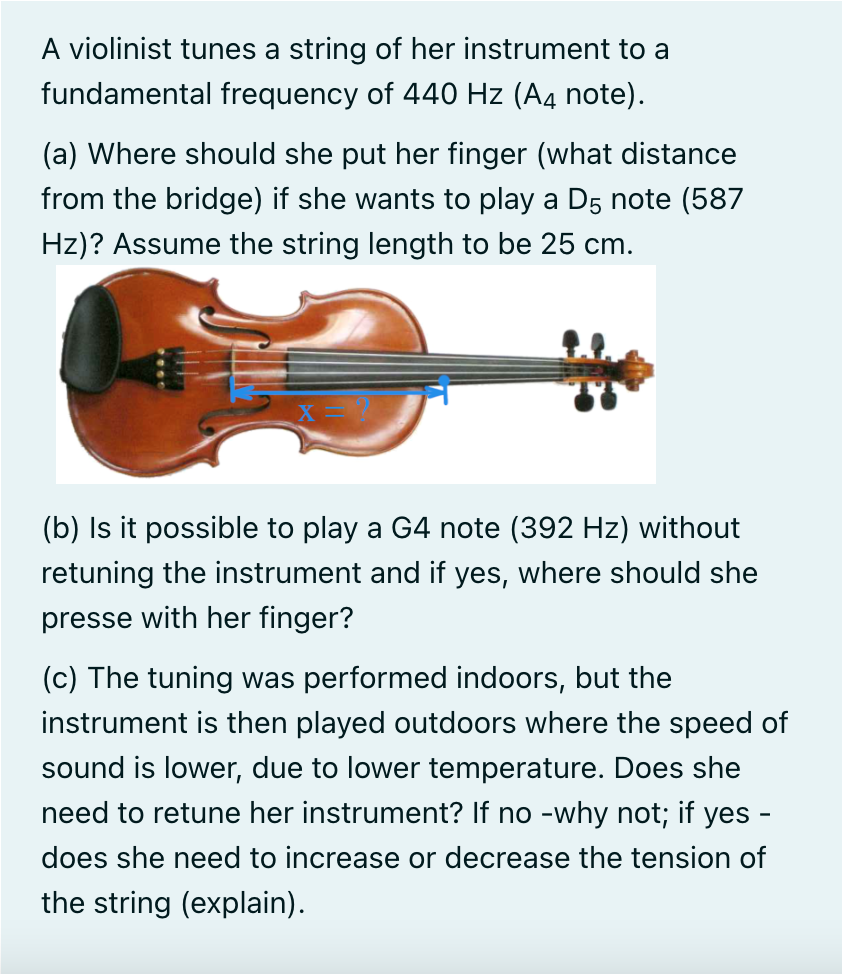 Solved A violinist tunes a string of her instrument to a | Chegg.com