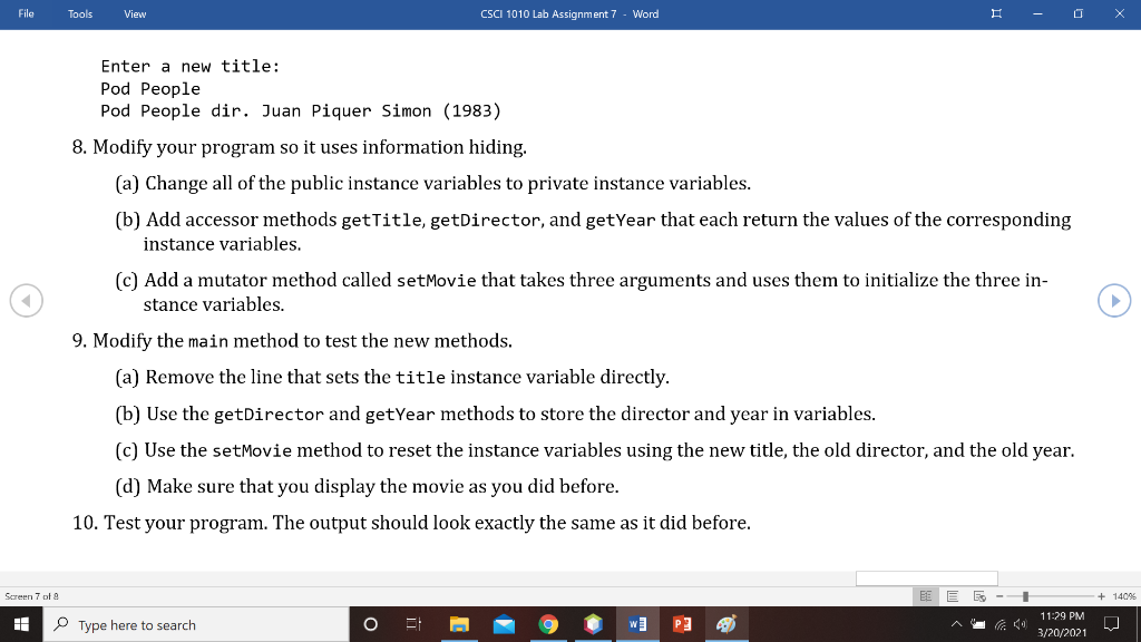 Solved File Tools View CSCI 1010 Lab Assignment 7 - Word - | Chegg.com