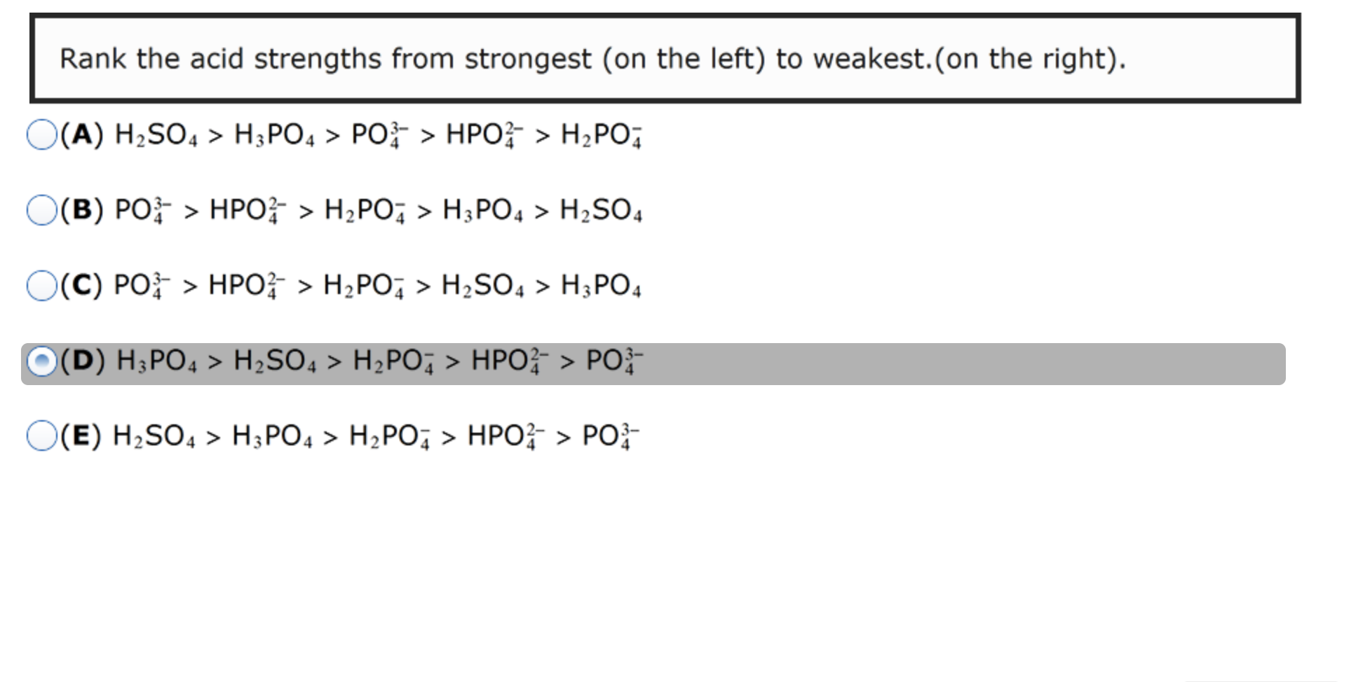Solved Rank the acid strengths from strongest (on the left) | Chegg.com