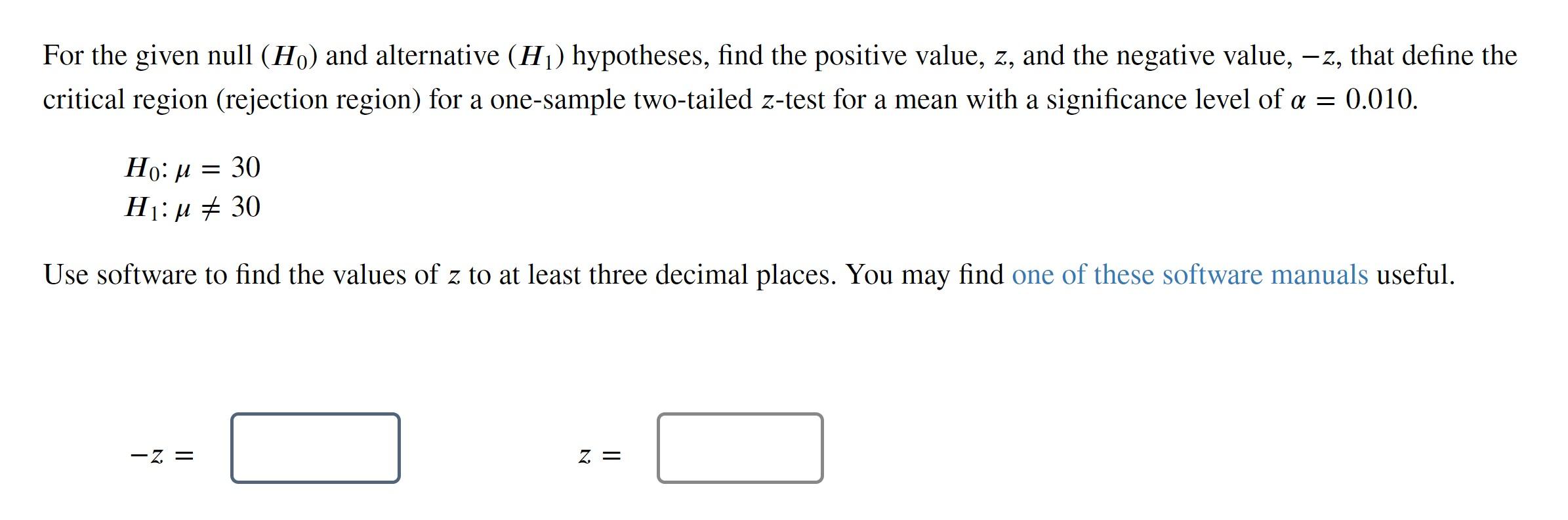 Solved For the given null (Ho) and alternative (H1) | Chegg.com