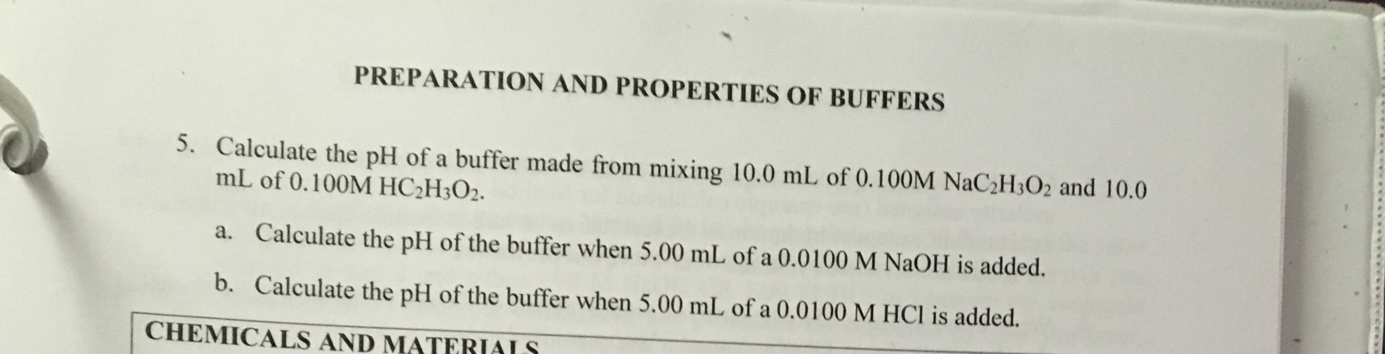 Solved PREPARATION AND PROPERTIES OF BUFFERS 5. Calculate | Chegg.com