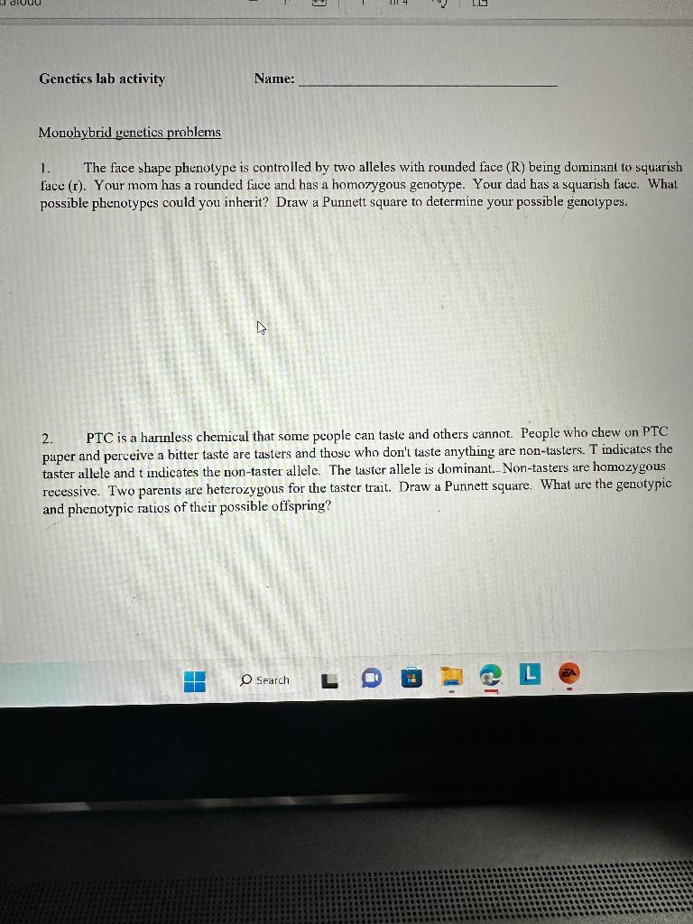 Solved Monohybrid genetics problems 1. The face shape | Chegg.com