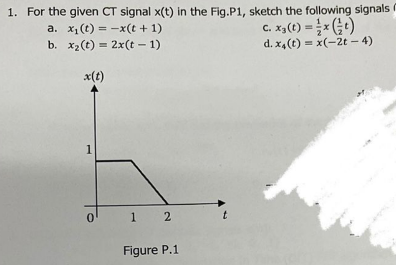Solved 1. For the given CT signal x(t) in the Fig.P1, sketch | Chegg.com