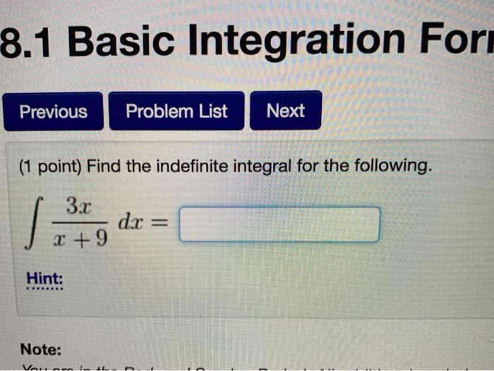 Solved 8.1 Basic Integration For Previous Problem ListNext | Chegg.com