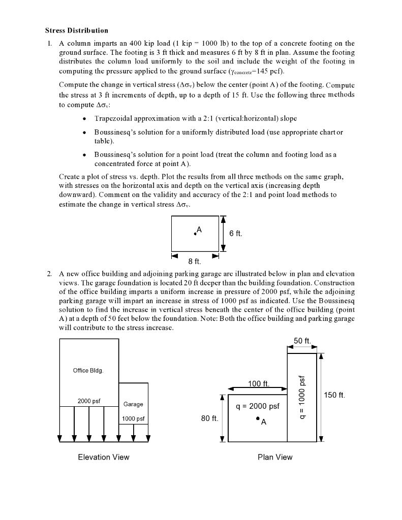 Stress Distribution 1. A column imparts an 400 kip | Chegg.com