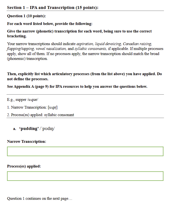 Solved Section 1 - ﻿IPA and Transcription (15 | Chegg.com