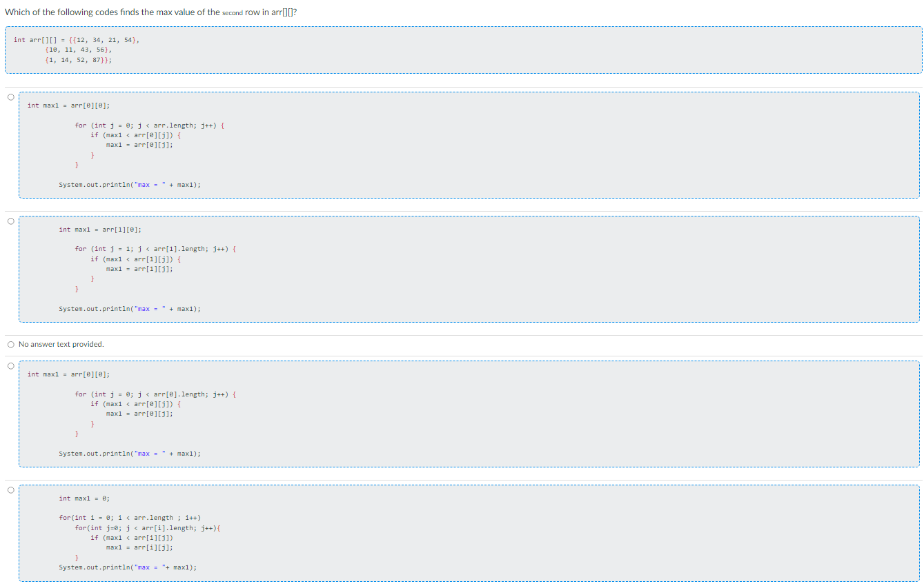 Solved Which of the following codes finds the max value of | Chegg.com