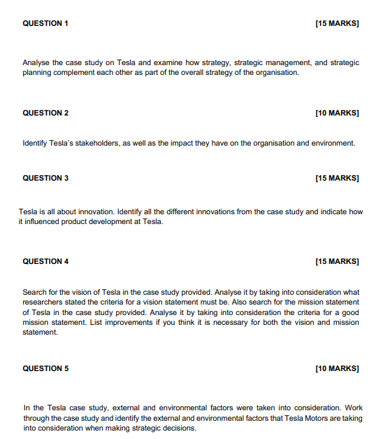 Solved QUESTION 1 Analyse the case study on Tesla and | Chegg.com