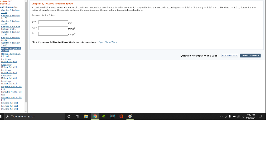Solved A Particle Which Moves In Two Dimensional Curvilinear
