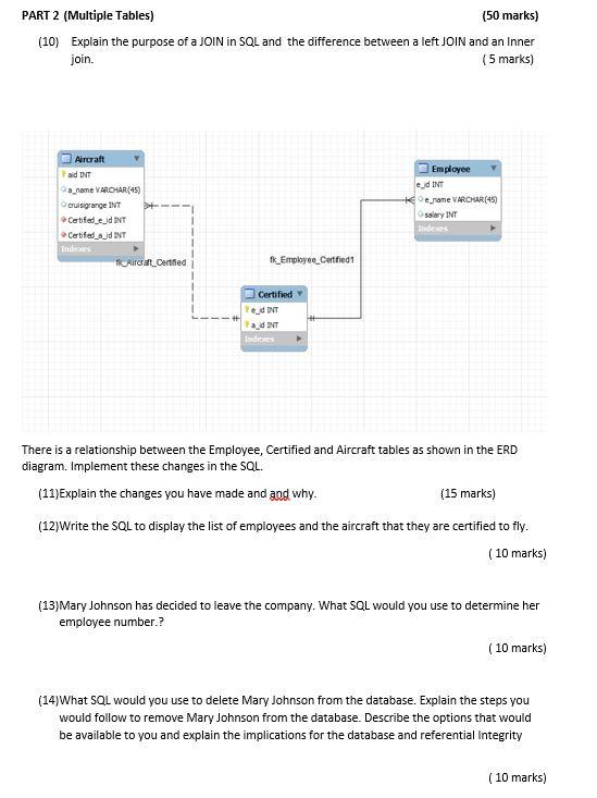 Solved PART 2 (Multiple Tables) (50 marks) (10) Explain the | Chegg.com