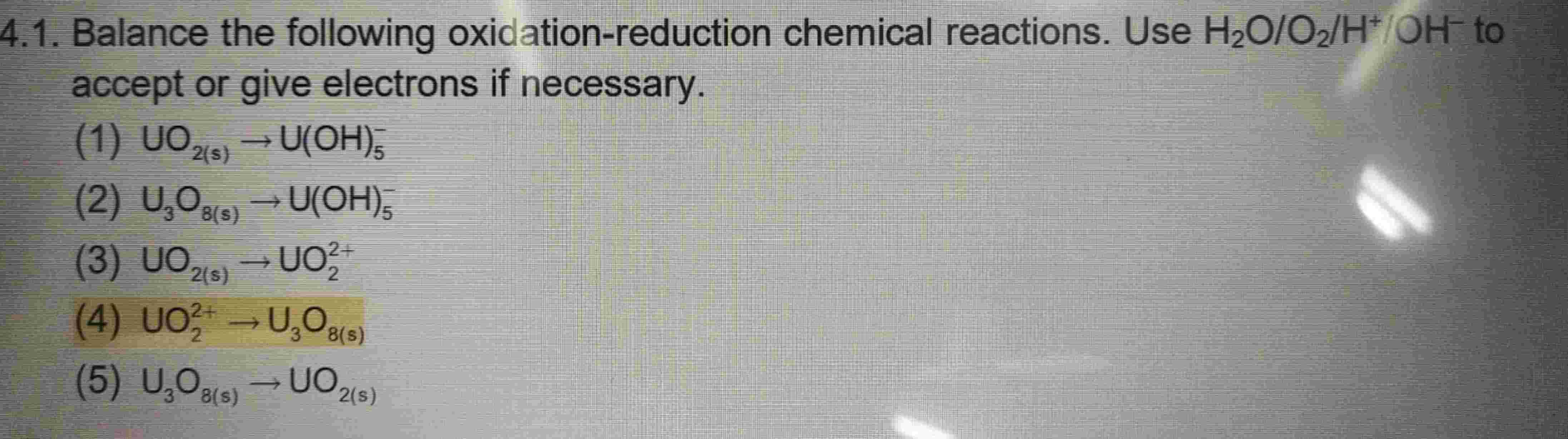 Solved 4.1. ﻿Balance the following oxidation-reduction | Chegg.com