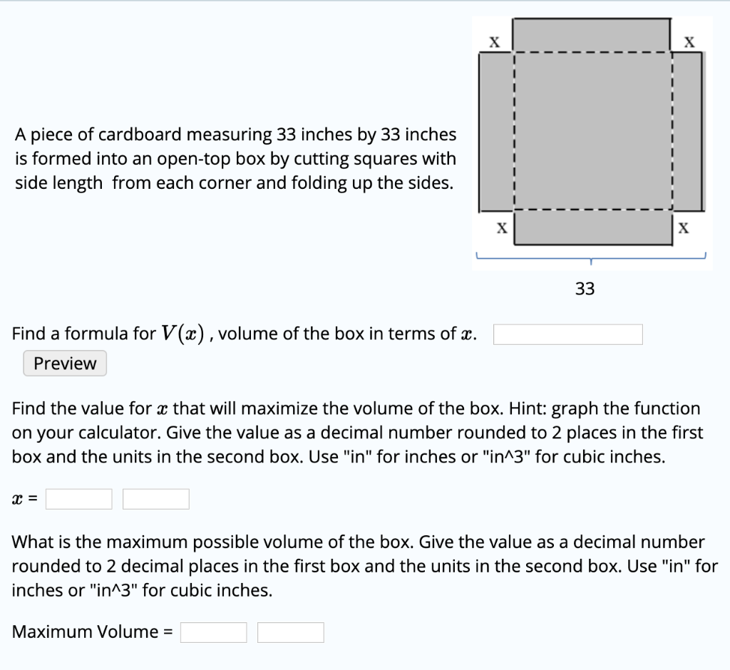 Solved A piece of cardboard measuring 33 inches by 33 inches | Chegg.com