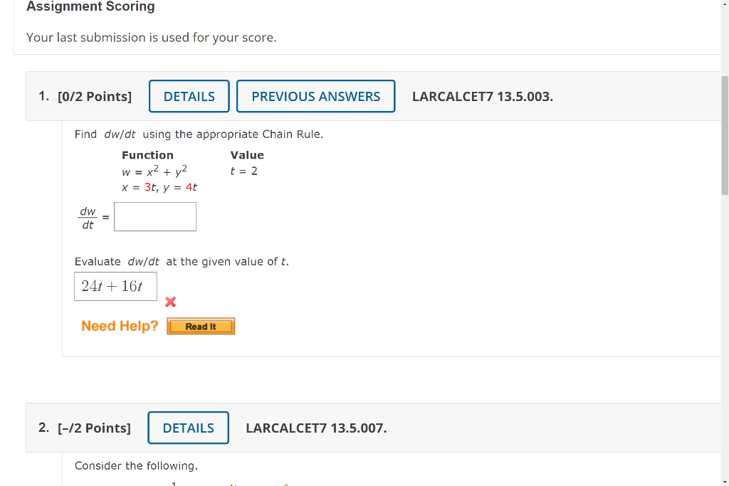 Solved Assignment Scoring Your last submission is used for | Chegg.com