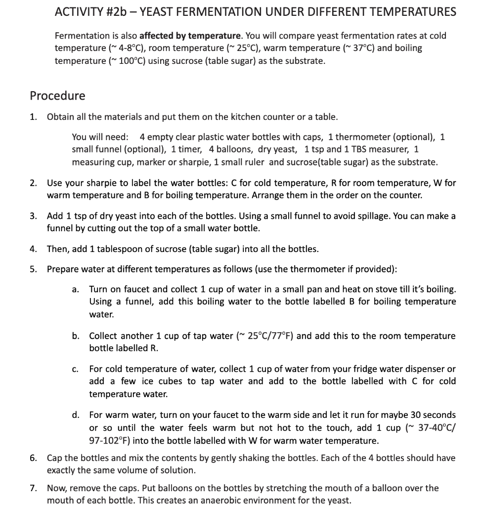 ACTIVITY #2b - YEAST FERMENTATION UNDER DIFFERENT | Chegg.com