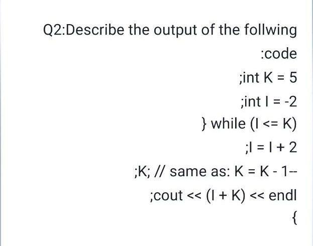 Solved Q2 Describe The Output Of The Follwing Code Int K