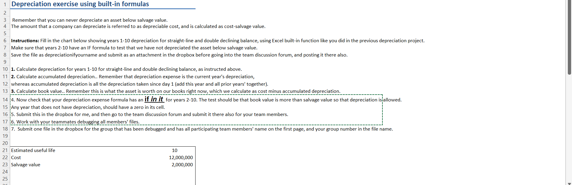 Solved 1 Depreciation exercise using built-in formulas 2 3 | Chegg.com