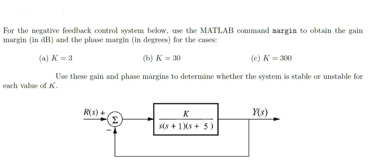 Solved For the negative feedback control system below, use | Chegg.com