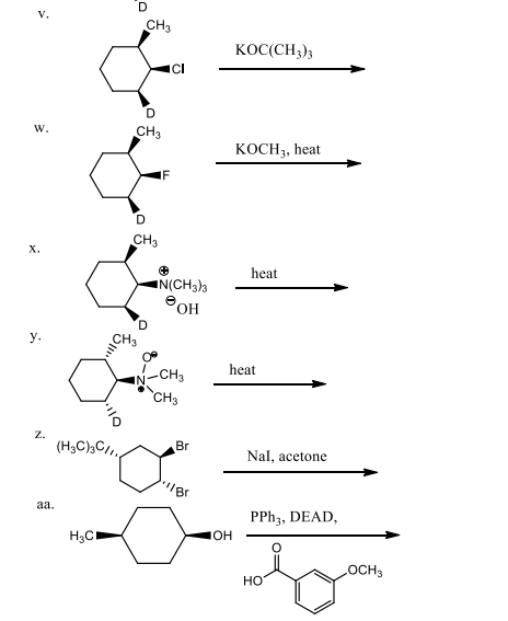 Solved V. D CH3 KOC(CH3)3 cl D w CH3 KOCHz, heat IF CH3 heat | Chegg.com