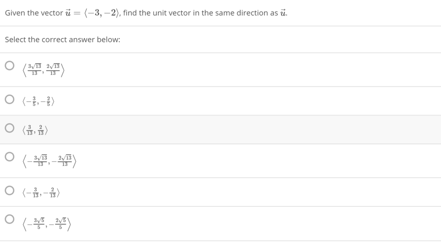 Solved Given the vector u = (-3, -2), find the unit vector | Chegg.com