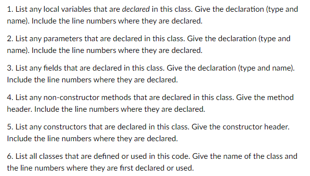 Solved 1. List any local variables that are declared in this | Chegg.com