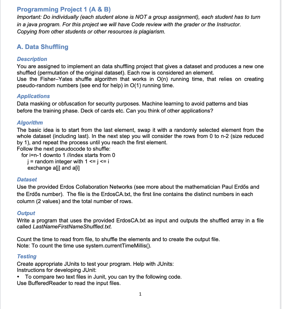 Programming Project 1 (A&B) Important: Do | Chegg.com