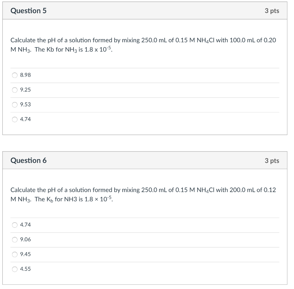 Solved Question 5 3 pts Calculate the pH of a solution | Chegg.com