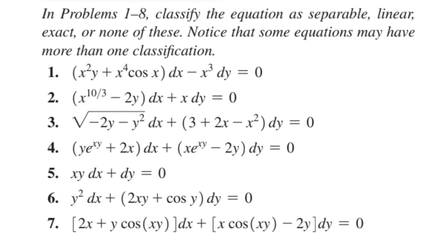 Solved In Problems 1-8, classify the equation as separable, | Chegg.com