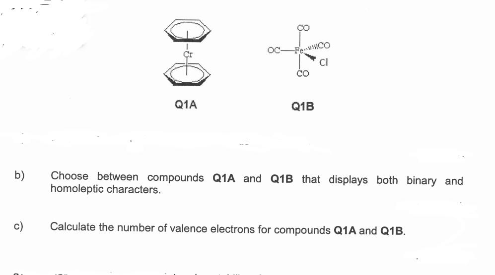 Solved со FeCO со Q1A Q1B b) Choose between compounds Q1A | Chegg.com