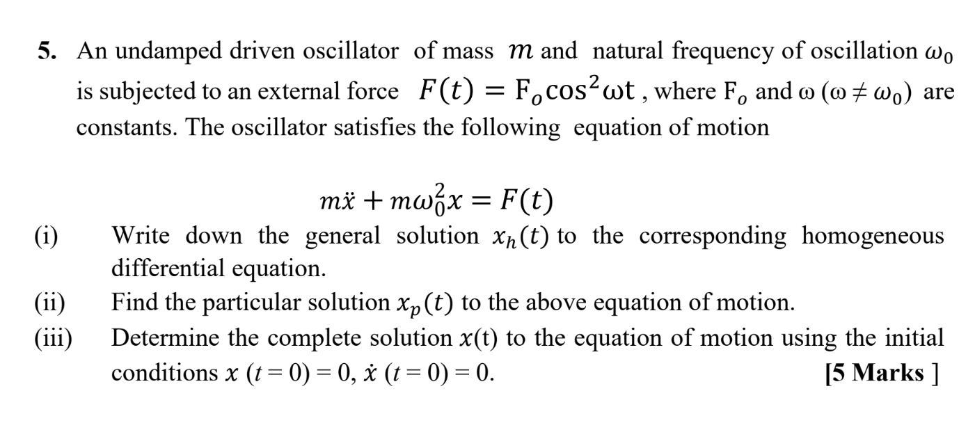 Solved 5. An undamped driven oscillator of mass m and | Chegg.com