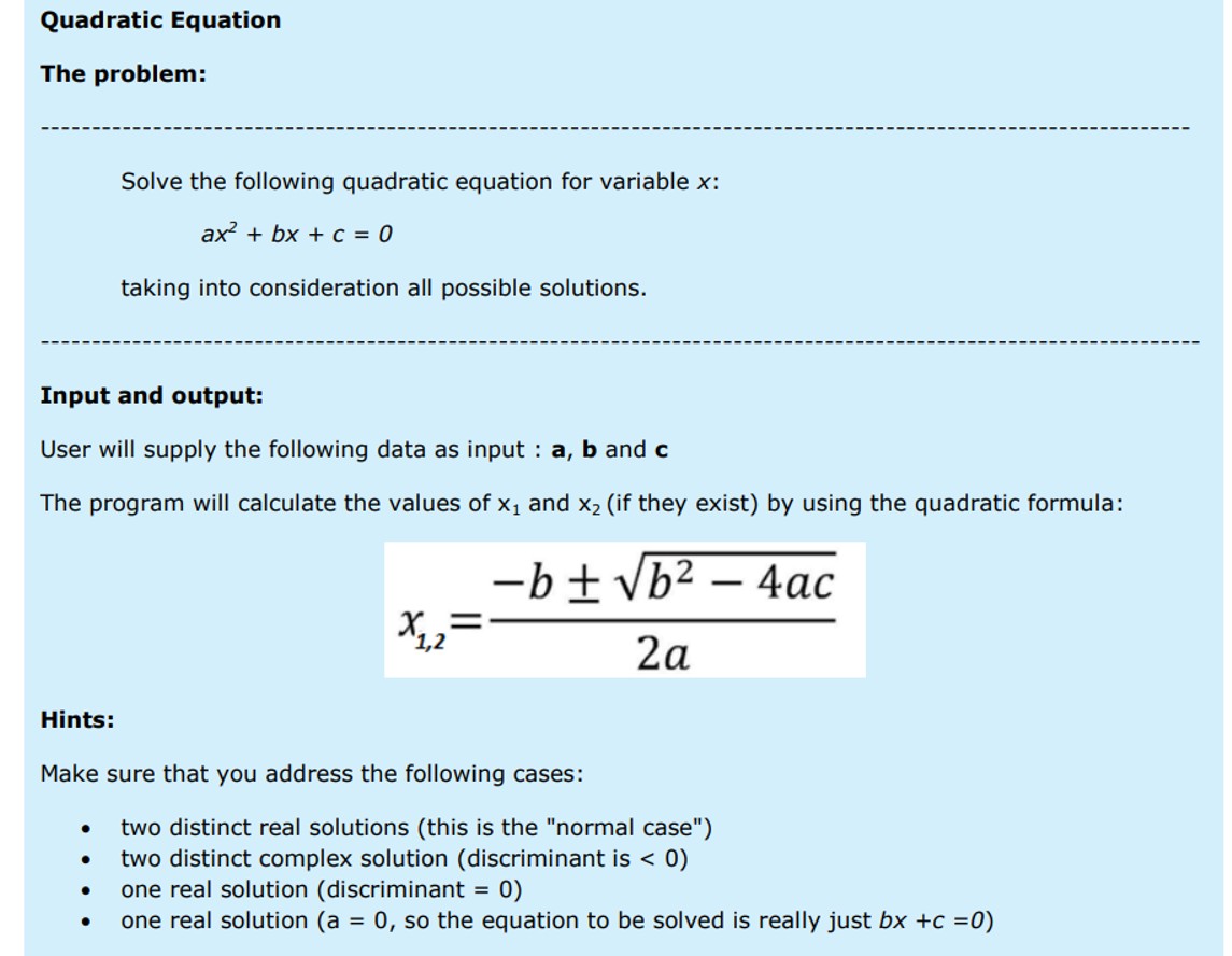 Solved Quadratic EquationThe problem:Solve the following | Chegg.com