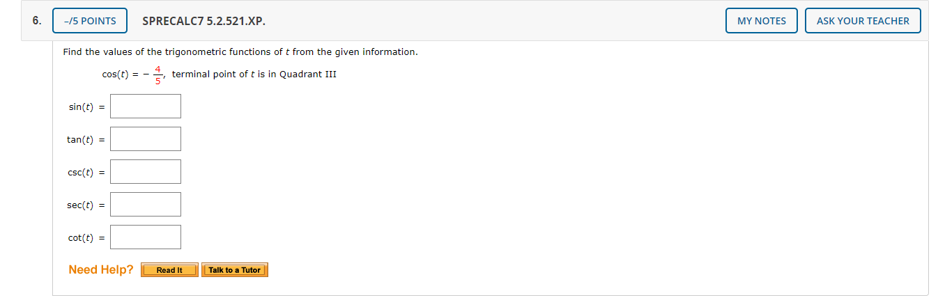 Solved -/5 POINTS SPRECALC7 5.2.521.XP. MY NOTES ASK YOUR | Chegg.com