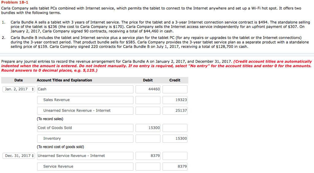 Problem 18-1 Carla Company sells tablet PCs combined | Chegg.com