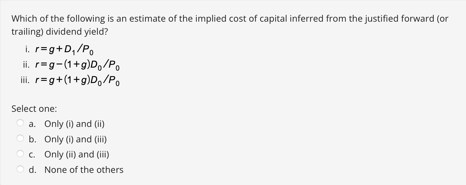 Solved Which of the following is an estimate of the implied | Chegg.com