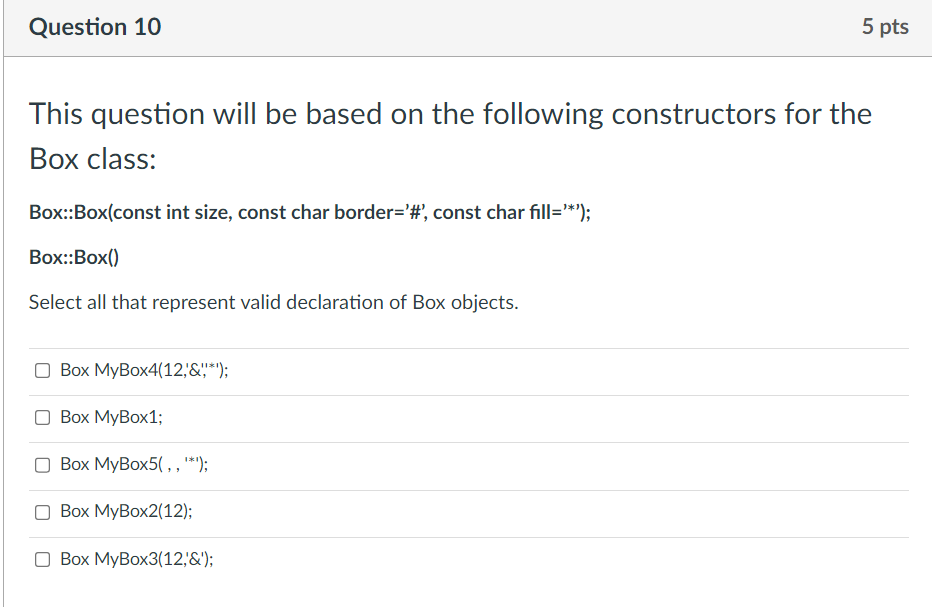 Solved к::Box(const int size, const char border='\#', const | Chegg.com