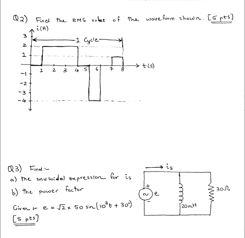 Solved Q2) Find the RMS value of the waveform shown. [5pts] | Chegg.com