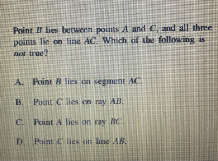Solved Point B lies between points A and C, and all three | Chegg.com