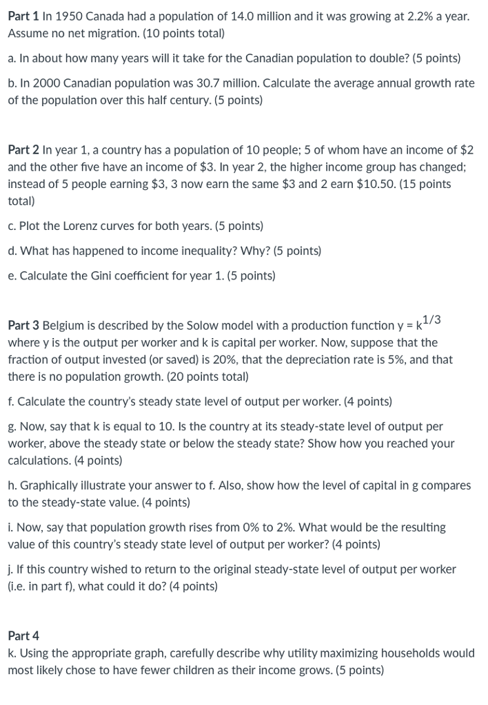Solved Part 1 In 1950 Canada had a population of 14.0 | Chegg.com