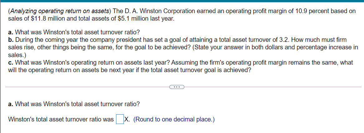 Solved (Analyzing operating return on assets) The D. A. | Chegg.com