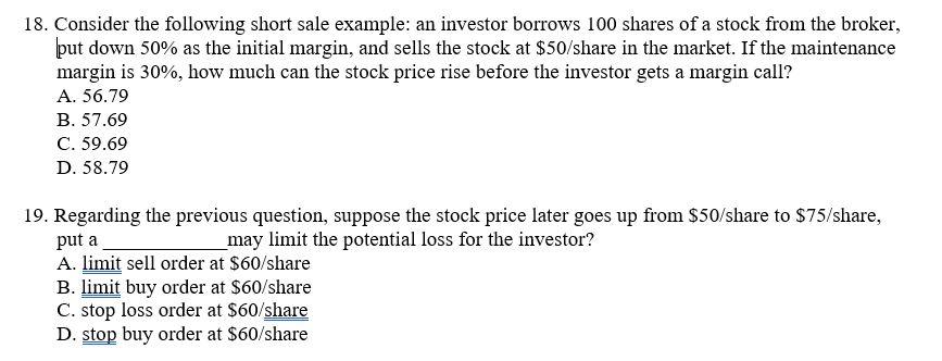 Solved 18. Consider the following short sale example: an | Chegg.com