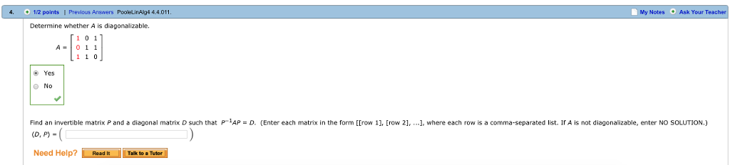 Solved 4, 1/2 points I Previous Answers PooleLinAlg4 | Chegg.com