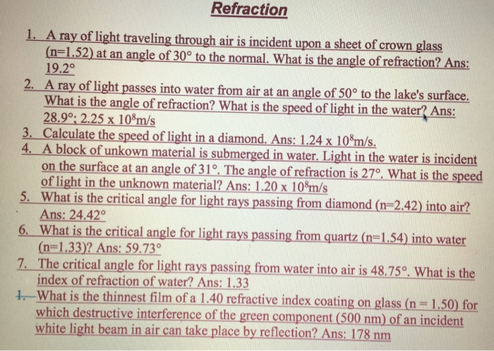 Solved A ray of light traveling through air is incident upon | Chegg.com