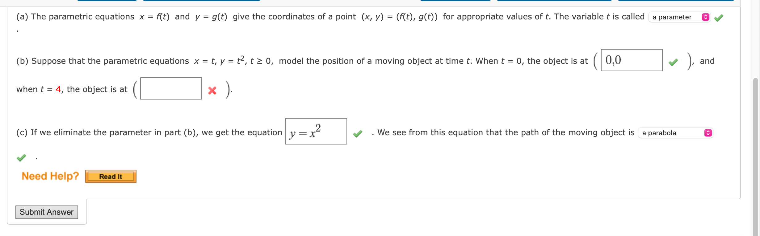 Solved (a) The parametric equations x = f(t) and y = g(t) | Chegg.com