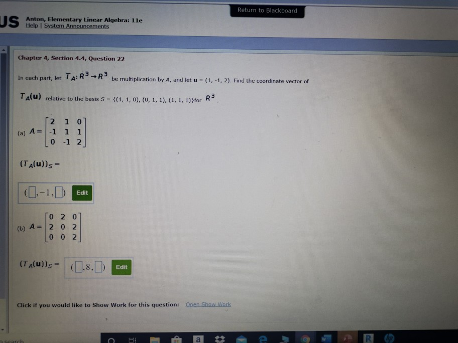 Solved Return to Blackboard Anton, Elementary Linear | Chegg.com