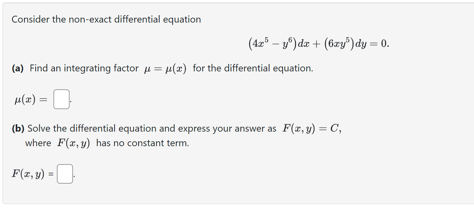 Solved Consider the non-exact differential equation | Chegg.com