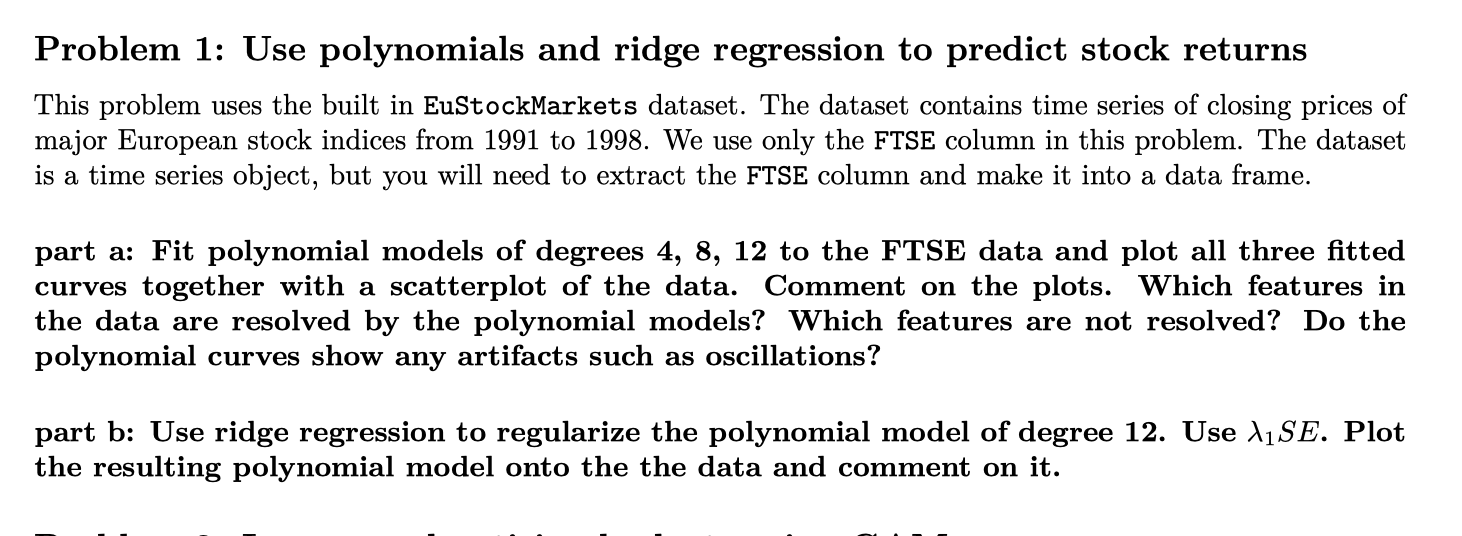 Problem 1: Use polynomials and ridge regression to | Chegg.com