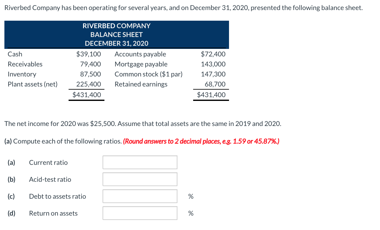 Solved Riverbed Company has been operating for several | Chegg.com