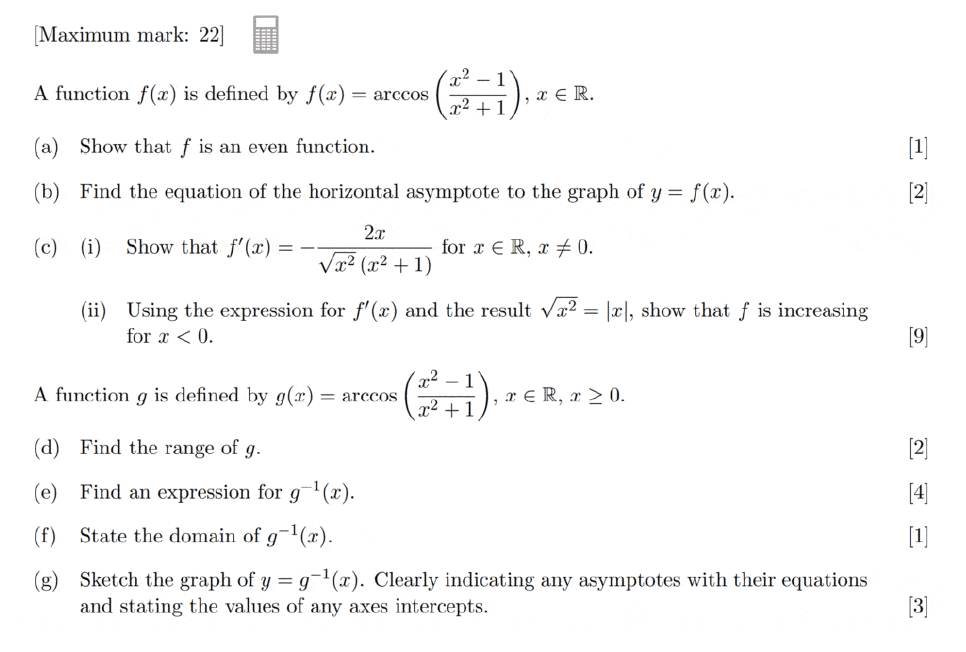 Solved [Maximum mark: 22] A function f(x) is defined by | Chegg.com