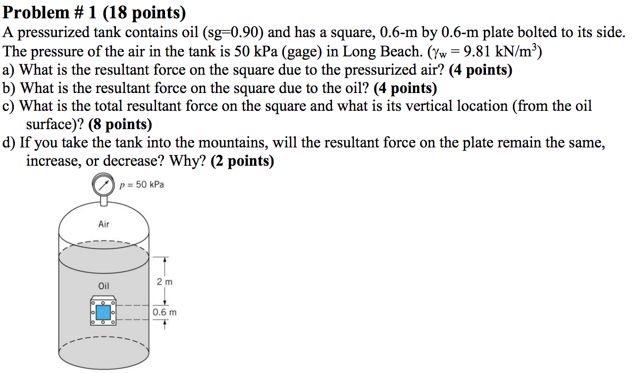 Solved Problem #1 (18 points) A pressurized tank contains | Chegg.com