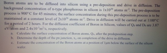Solved Boron atoms are to be diffused into silicon using a | Chegg.com