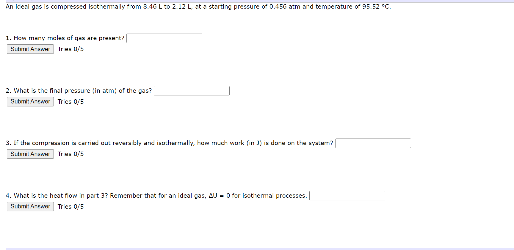 Solved An ideal gas is compressed isothermally from 8.46 L | Chegg.com